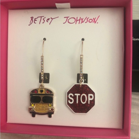Betsey Johnson | Jewelry | Betsey Johnson Nwt Yellow School Bus And Red ...